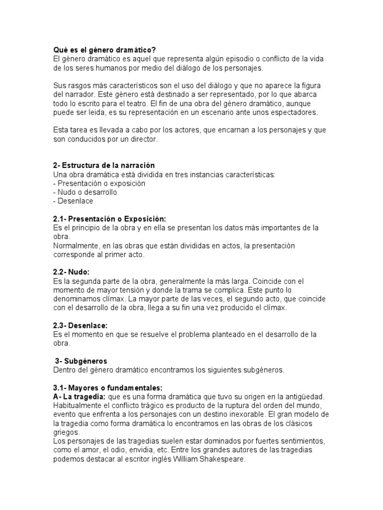 Comprendiendo los fundamentos y subgéneros del género dramático | PDF ...