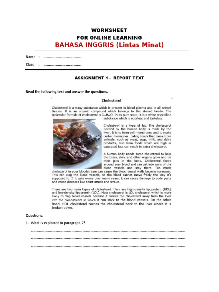 BAHASA INGGRIS (Lintas Minat) : Worksheet For Online Learning | PDF