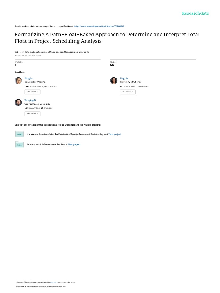 Formalizing A Path-Float-Based Approach To Determine and Interpret Total Float in Project ...