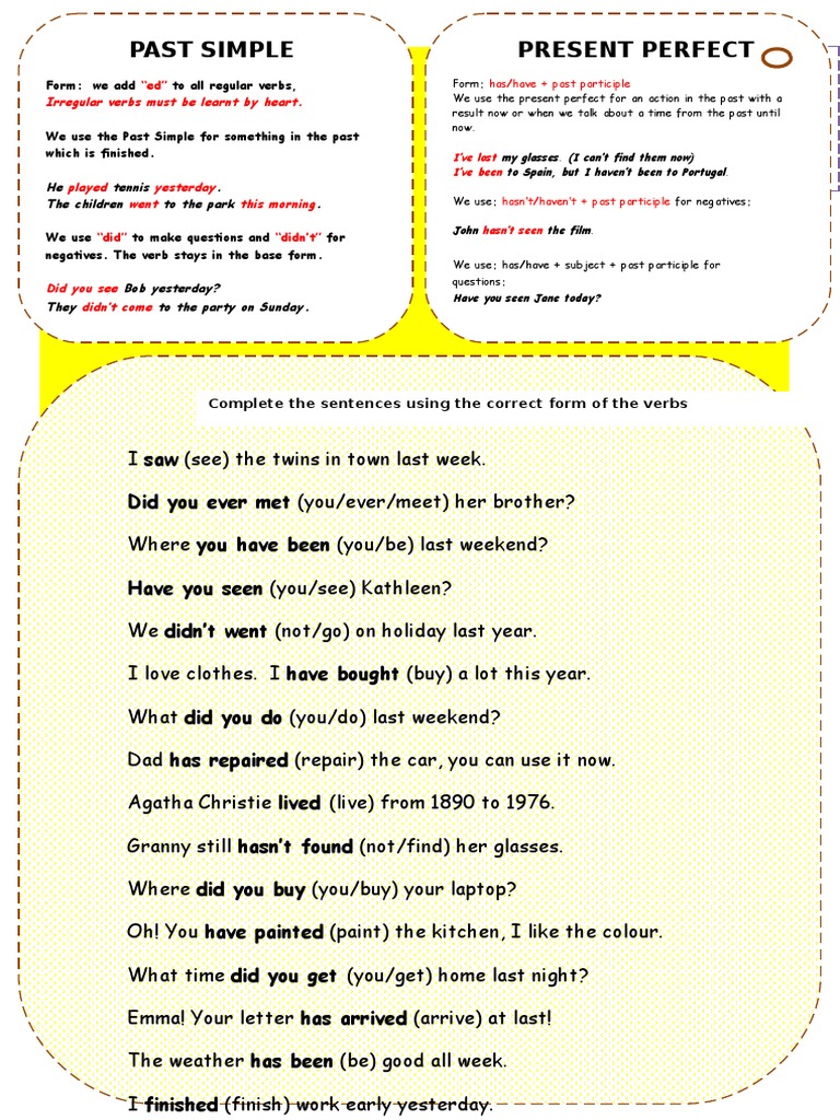 Past Simple or Present Perfect Fun Activities Games - 43852 | PDF
