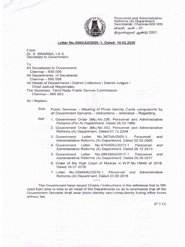Govt. Emp. - Photo ID (Identity Card) - G.Lr. - 5550,2020 | PDF