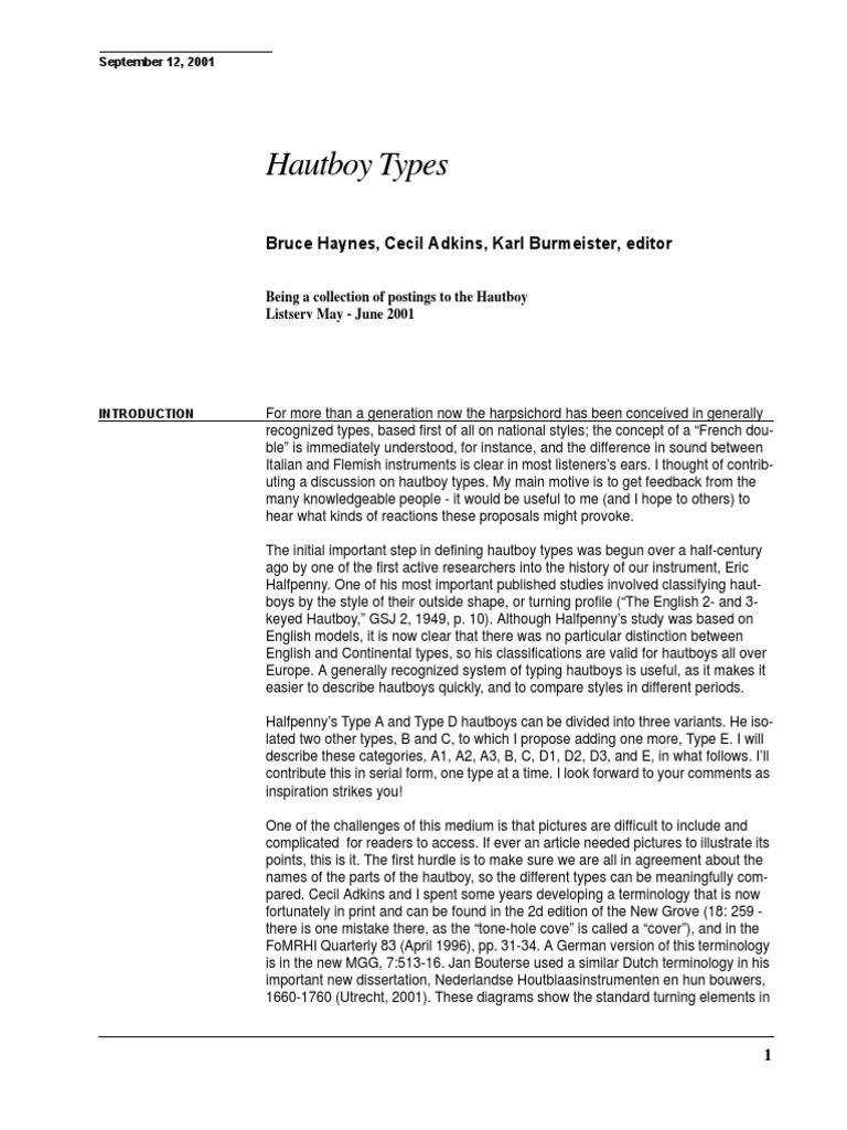 Hoboy Baroque Oboe Types As Classified B PDF | PDF | Oboe | Classical Music