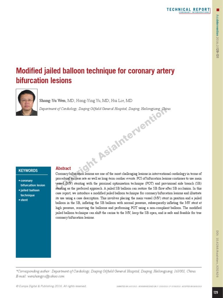 Modified Jailed Balloon Technique For Coronary Artery Bifurcation ...