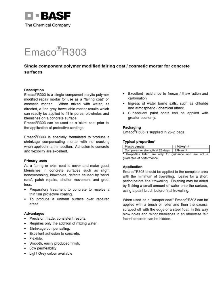Emaco R303: Single Component Polymer Modified Fairing Coat / Cosmetic ...