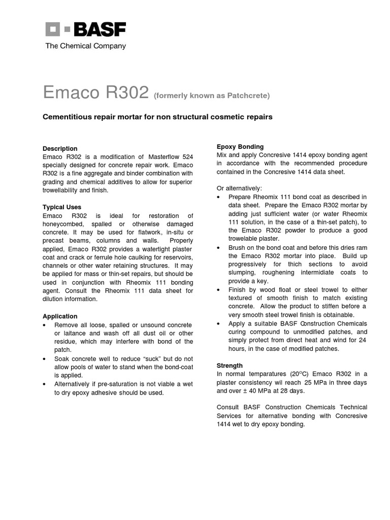 Emaco R302: Cementitious Repair Mortar For Non Structural Cosmetic ...