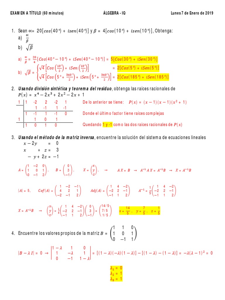 Problemas Resueltos de Algebra Superior y Lineal | Ecuaciones | Álgebra