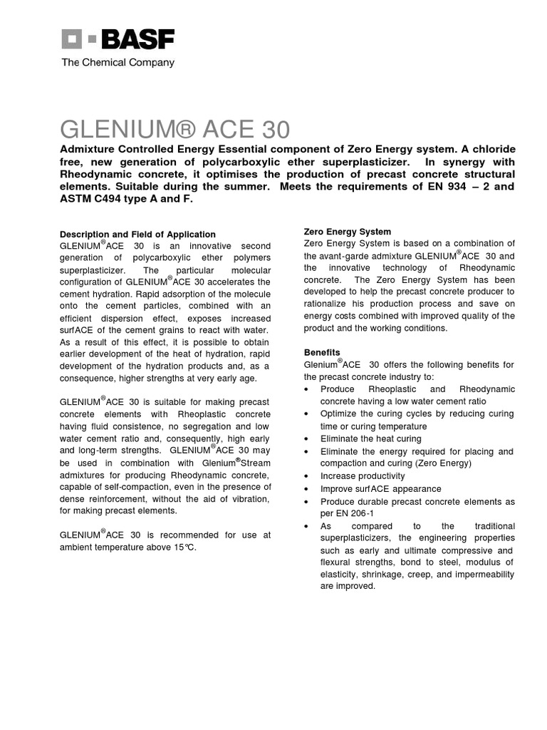 Glenium® Ace 30: Description and Field of Application Zero Energy ...