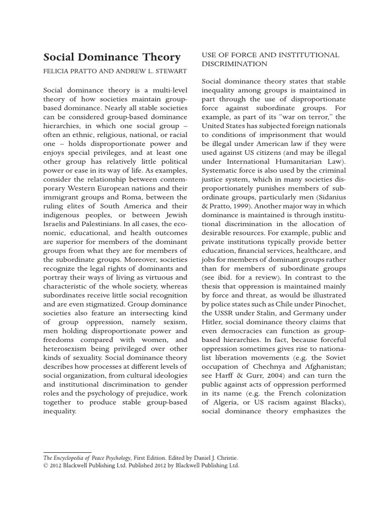 Social Dominance Theory | PDF | Prejudices | Prejudice And Discrimination