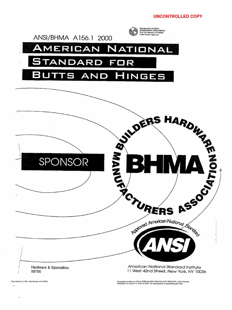 ANSI-BHMA A156.1-2000 (Bisagras) | PDF