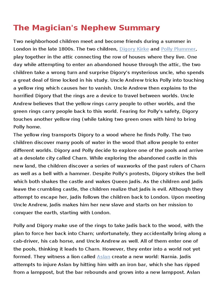 The Magician Nephew | PDF | Aslan | The Chronicles Of Narnia
