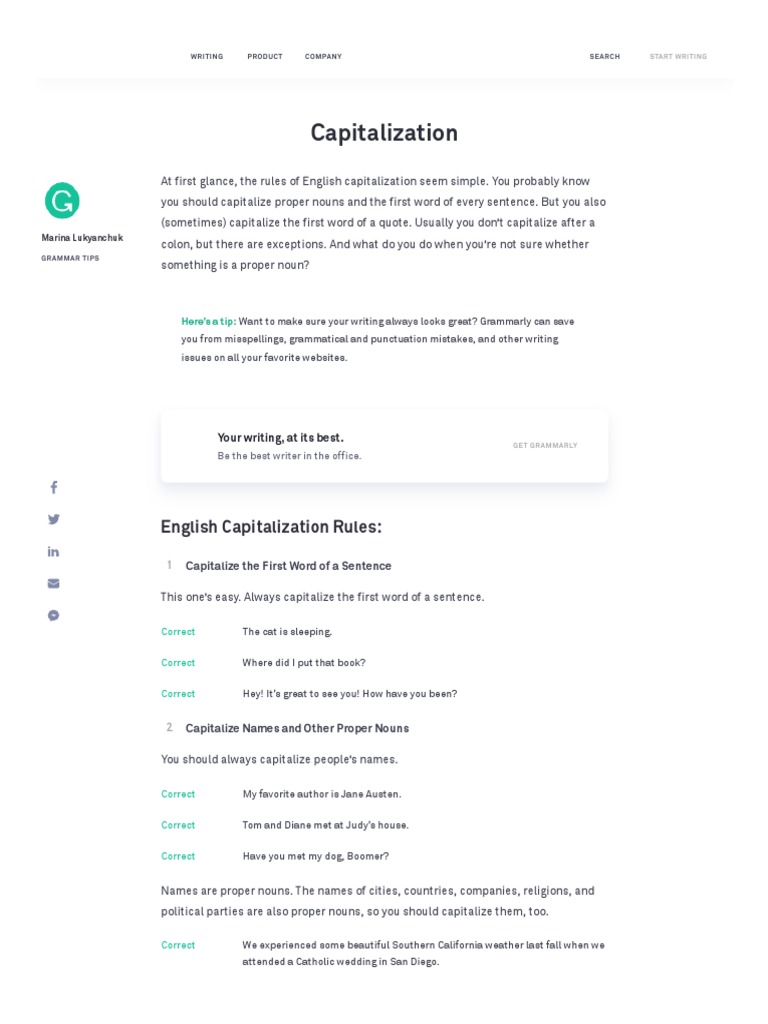 Capitalization Rules-A Quick Guide - Grammarly | PDF | Syntax | Grammar