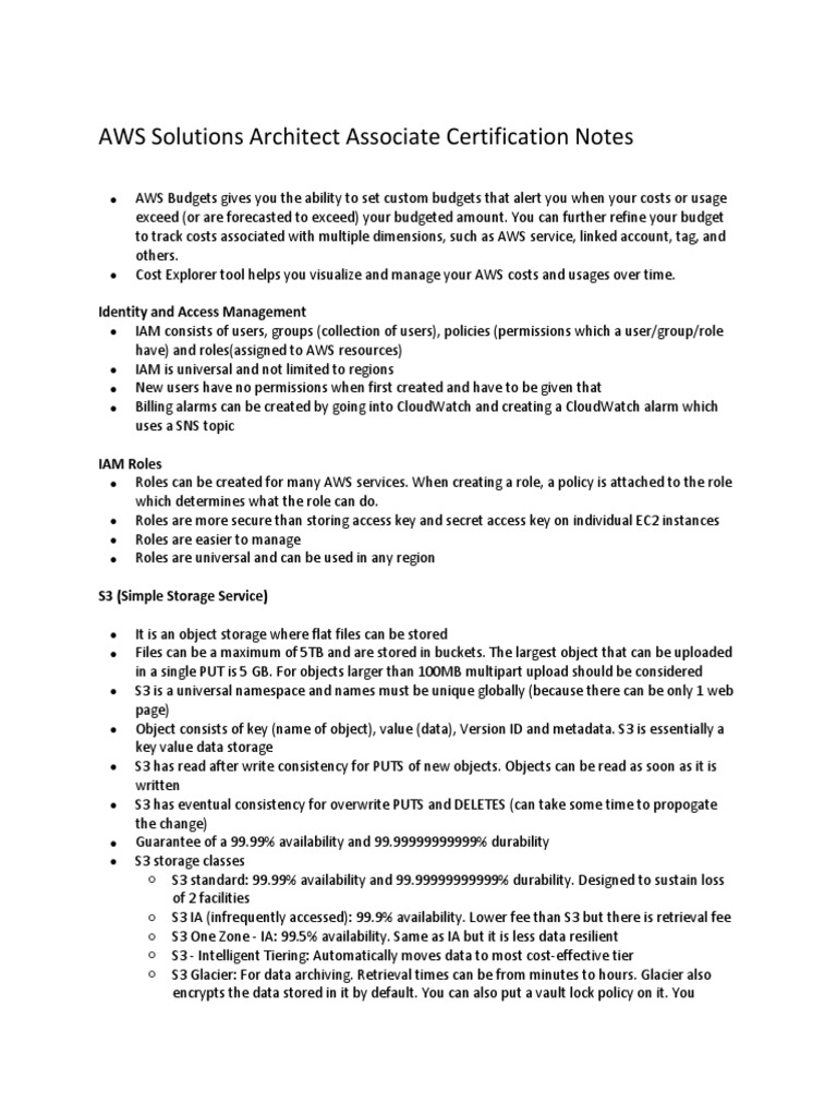 AWS Solutions Architect Associate Certification Notes | PDF | Domain ...