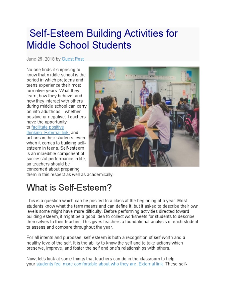 Self-Esteem Building Activities For Middle School Students | PDF | Self ...