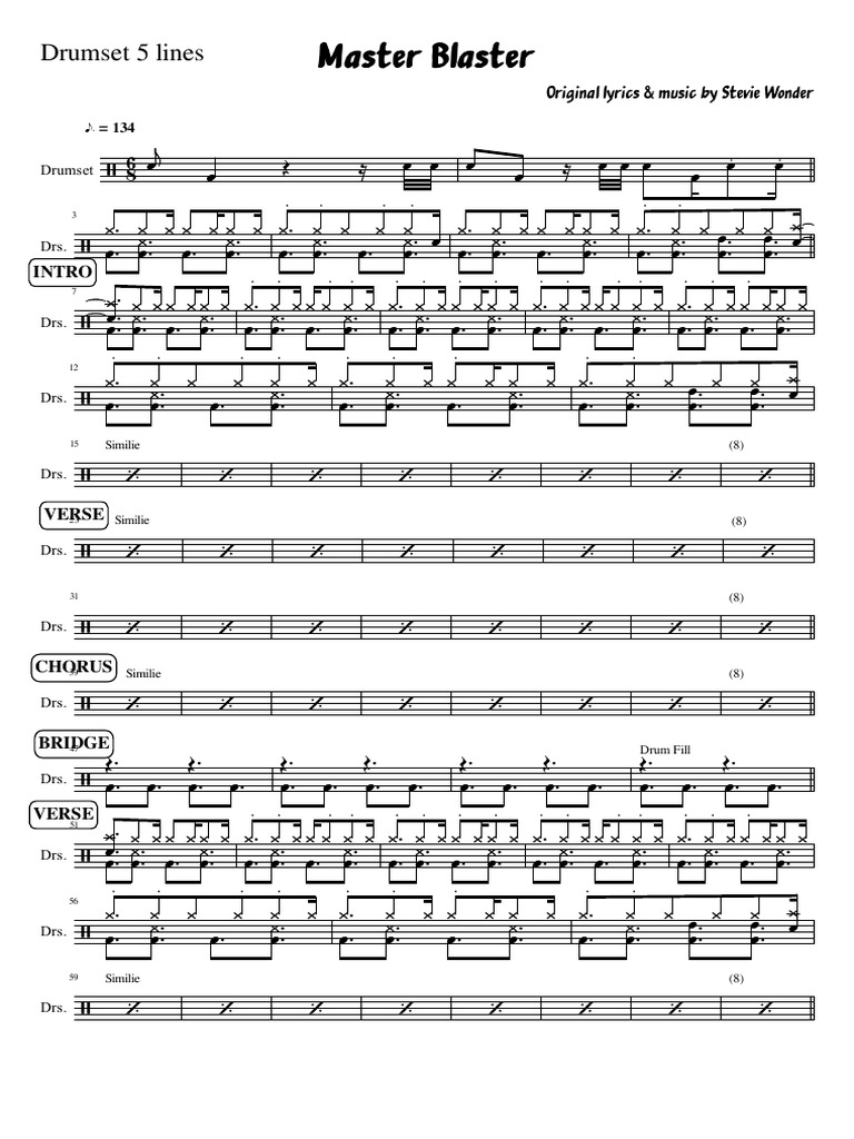 Master Blaster (House Band) - Drumset - 5 - Lines | PDF | Rock Music ...