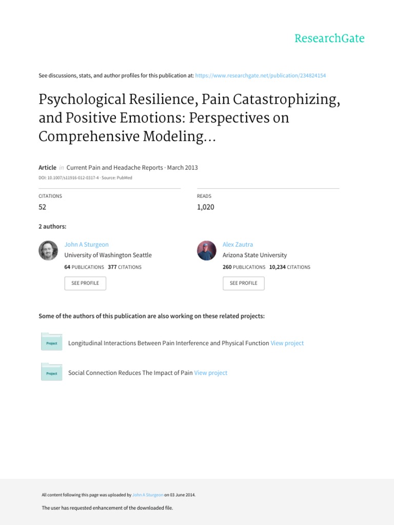 Psychological Resilience, Pain Catastrophizing, and Positive Emotions ...