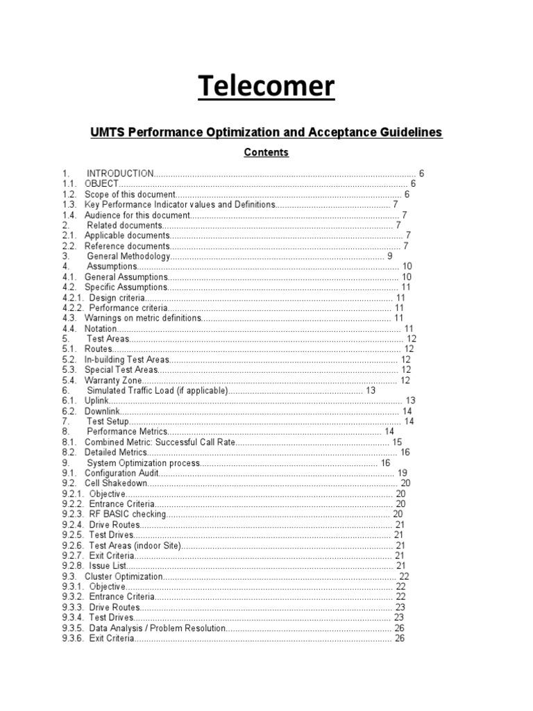 Telecomer: UMTS Performance Optimization and Acceptance Guidelines ...