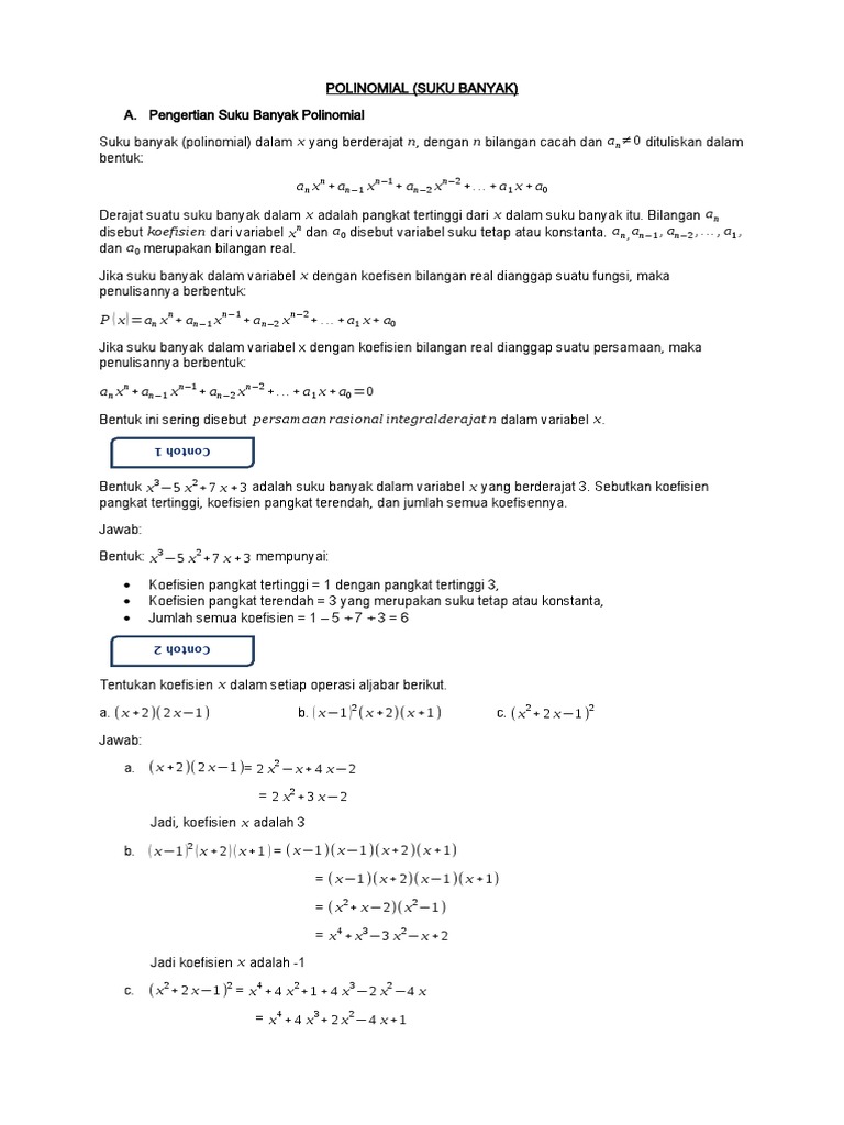Pengertian dan Operasi Polinomial | PDF
