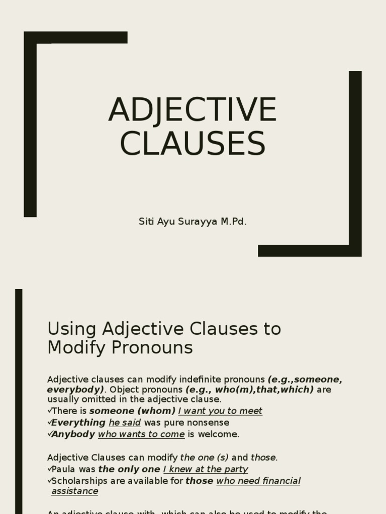 Adjective Clauses: Usage and Examples | PDF | Adjective | Clause