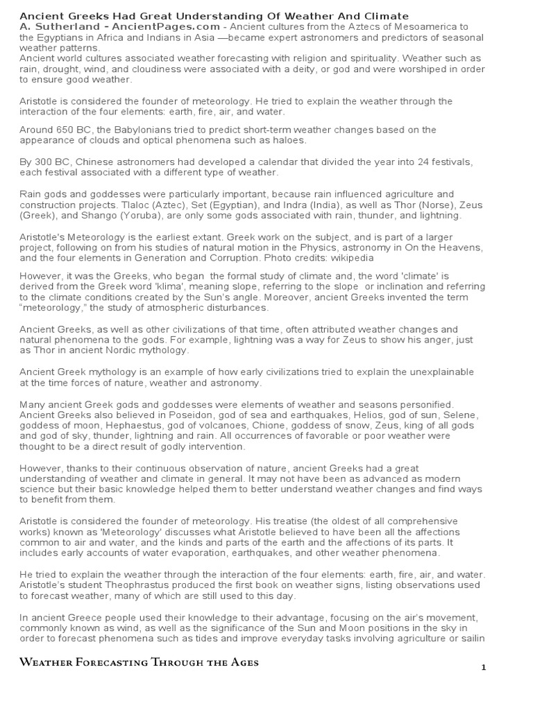 Ancient Greeks Had Great Understanding of Weather and Climate ...