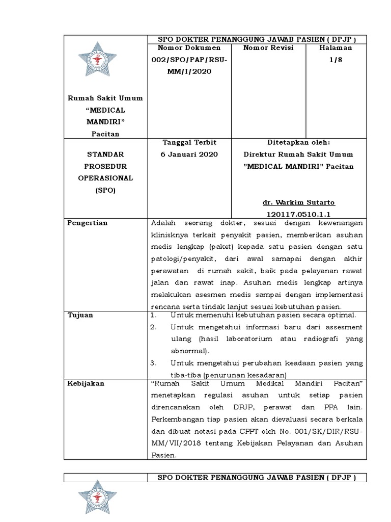 Prosedur DPJP di RSU Medical Mandiri | PDF
