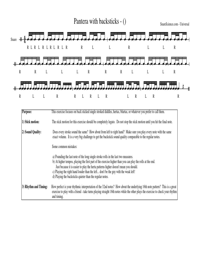 Pantera With Backsticks - : Snare | PDF | Rhythm | Musical Notation