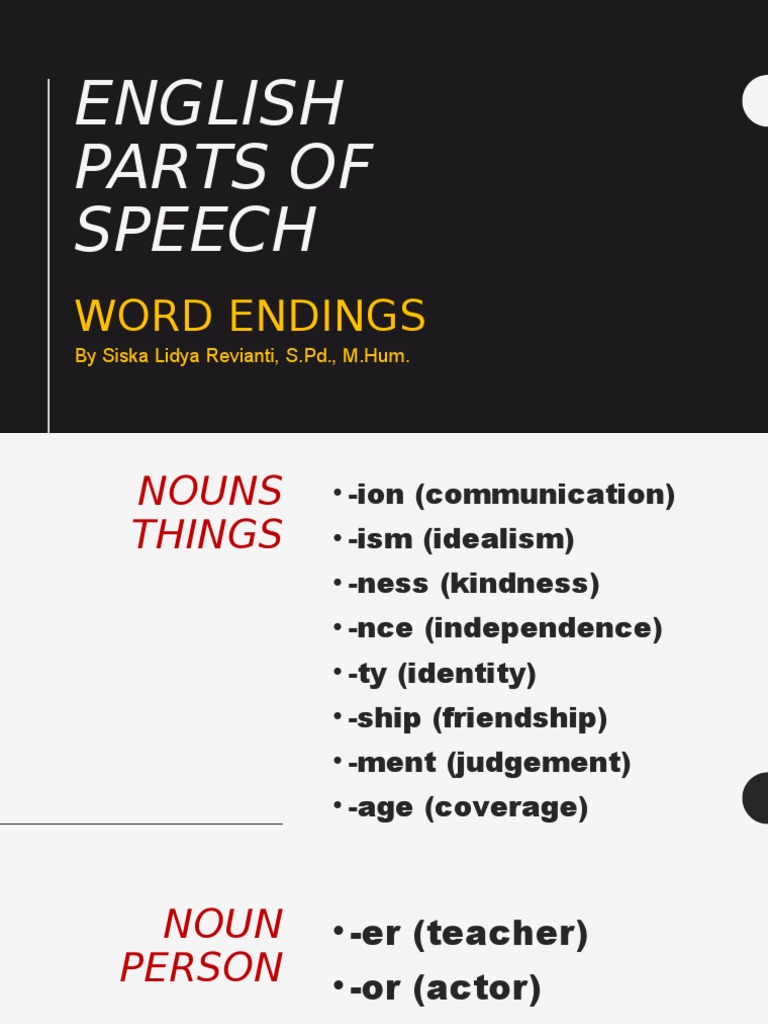 Words Endings (English Parts of Speech) | PDF