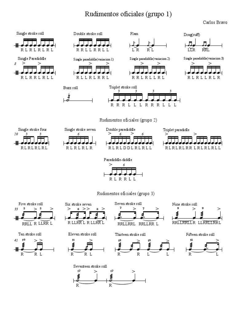 Rudimentos | PDF | Tamborileo | Ritmo y medidor