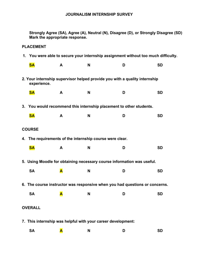 Survey For Interns Final | Download Free PDF | Internship | Job Hunting