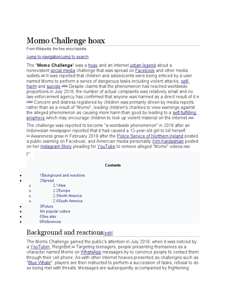 Momo Challenge Hoax: Background and Reactions | PDF | Violence