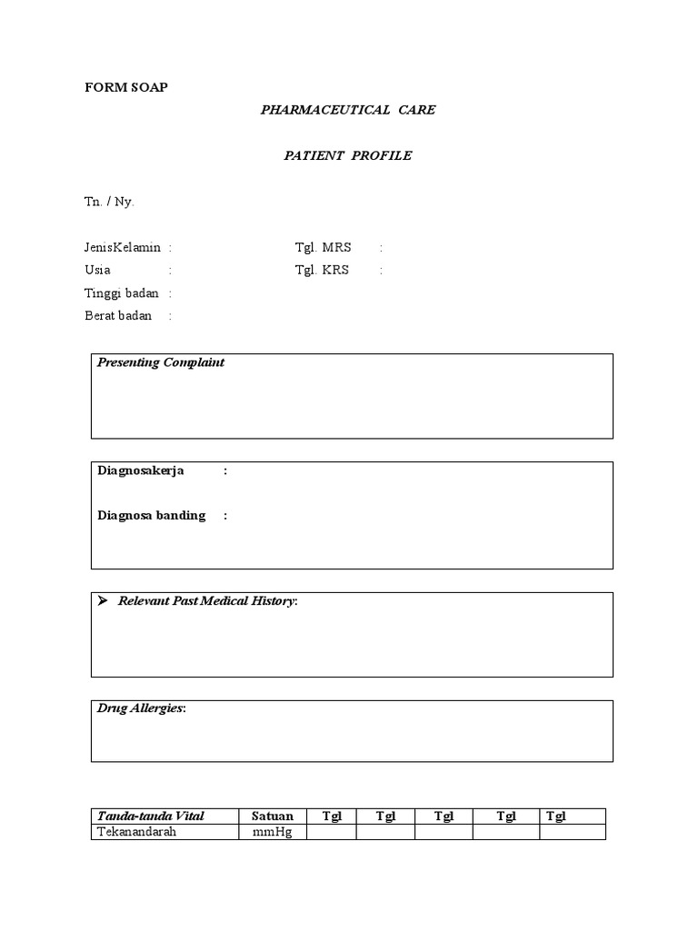 Pharmaceutical Care SOAP Form | PDF | Self-Improvement | Wellness