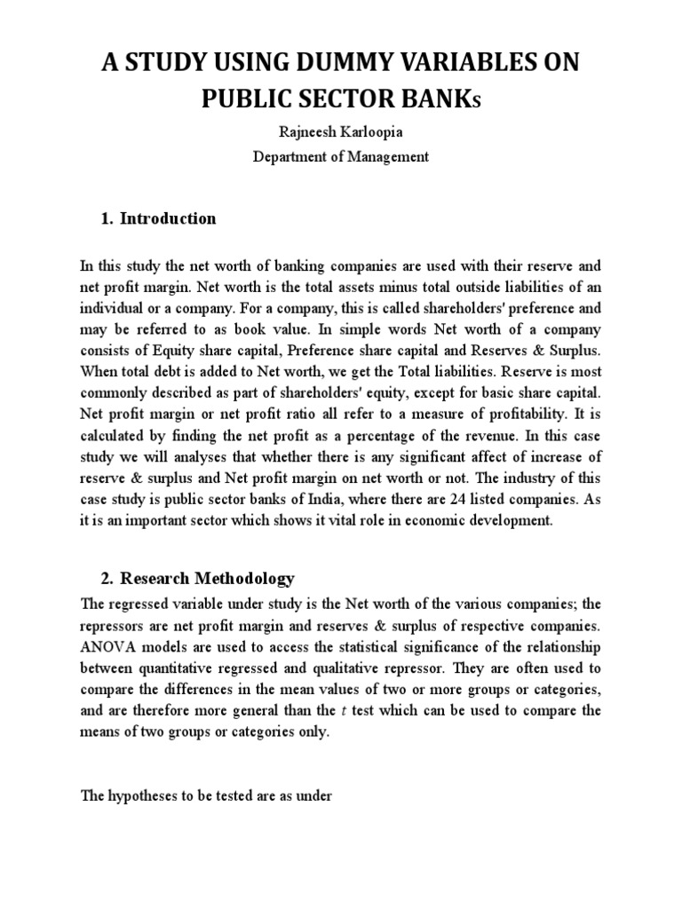 A Study Using Dummy Variables On Public Sector Bank | PDF | Dummy ...