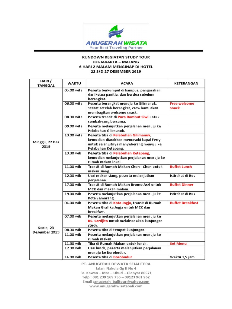 Rundown Kegiatan Study Tour PDF | PDF