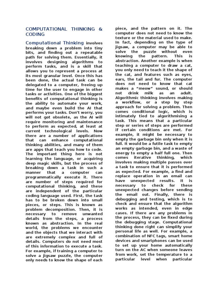 Computational Thinking & Coding Computational Thinking | PDF ...