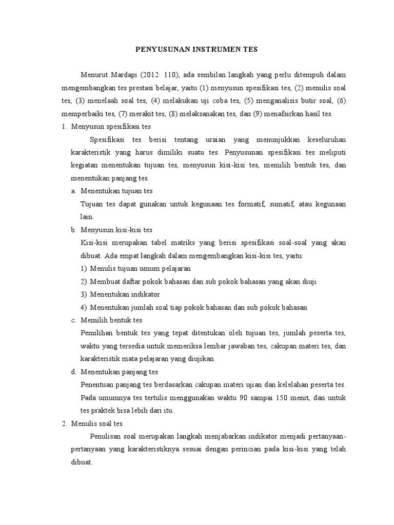 Langkah Penyusunan Instrumen Tes | PDF | Karier & Perkembangan