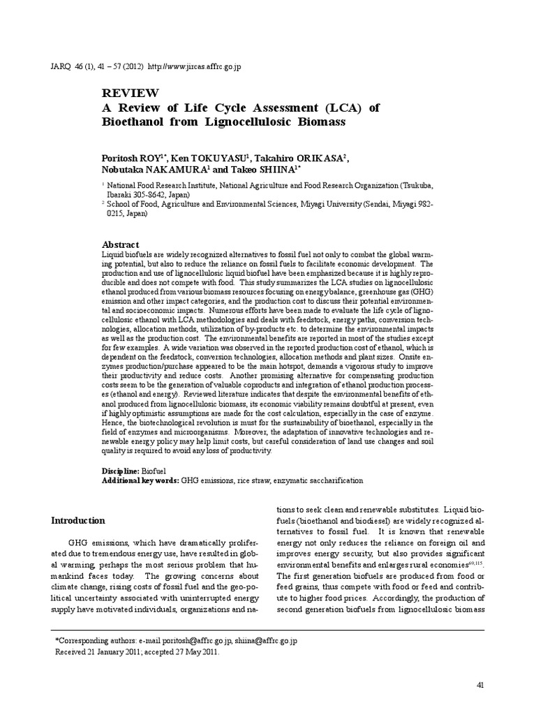 LCA of Lignocellulosic Bioethanol | PDF | Biofuel | Life Cycle Assessment