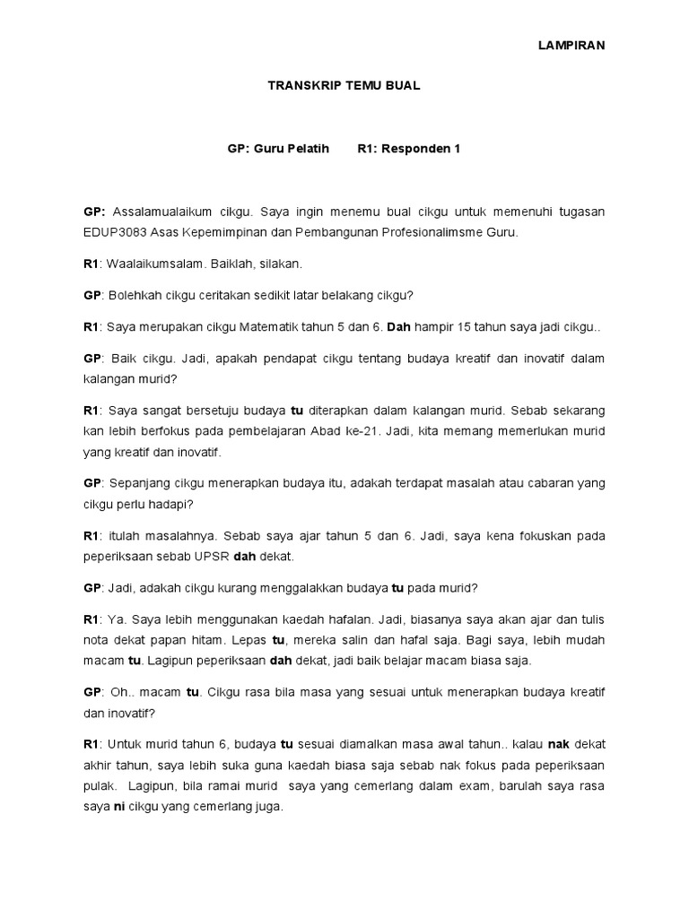Transkrip Temu Bual | PDF