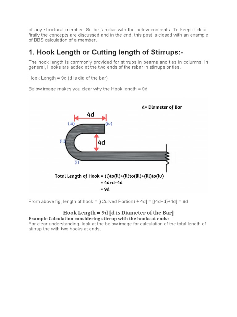 Hook Length or Cutting Length of Stirrups | PDF