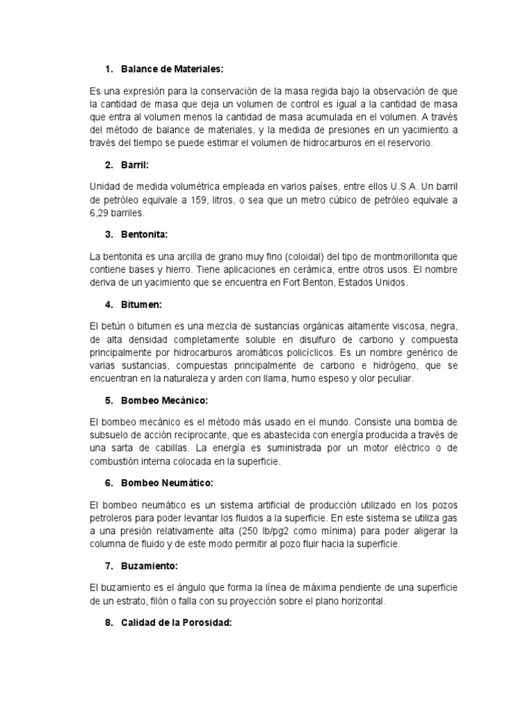 Glosario - Caracterizacion Fisica de Los Yacimientos | PDF | Depósito ...