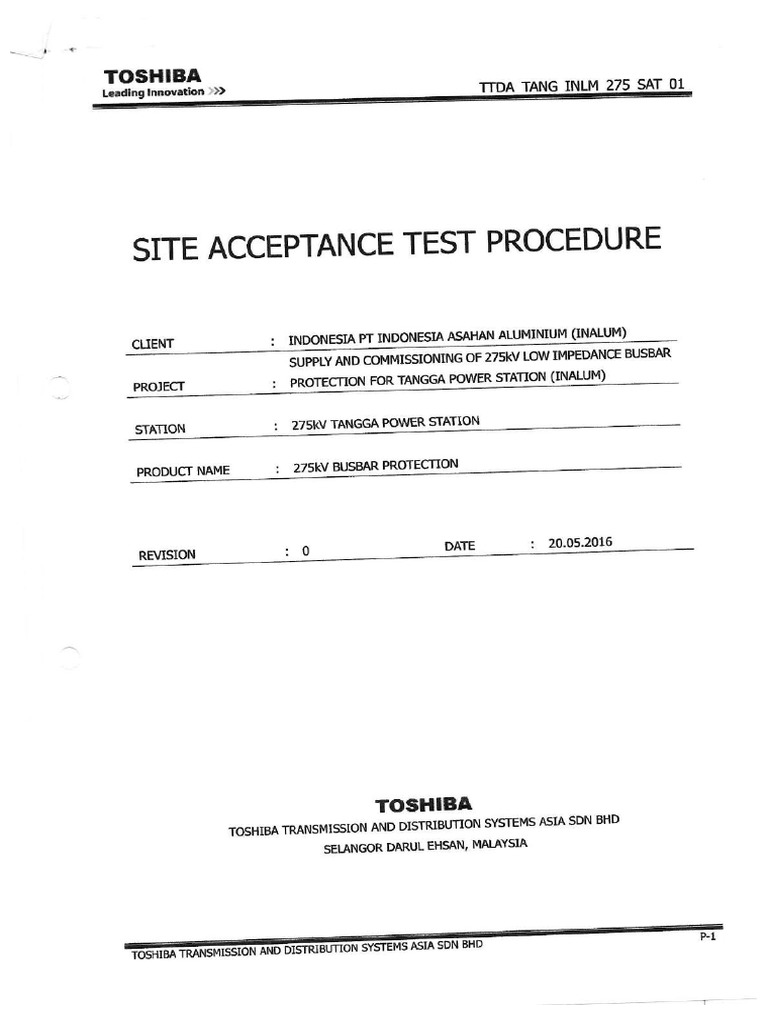 Site Acceptance Test Procedure - 275 KV Busbar Protection TNP | PDF