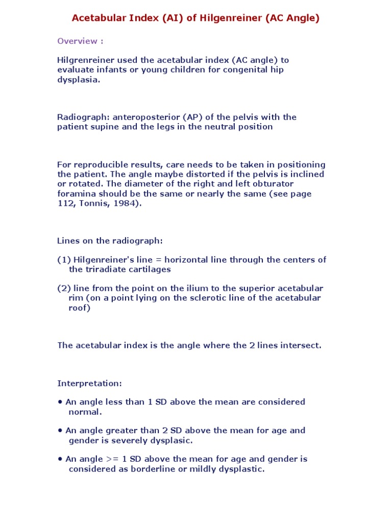 Acetabular Index (AI) of Hilgenreiner (AC Angle) : Overview | PDF ...