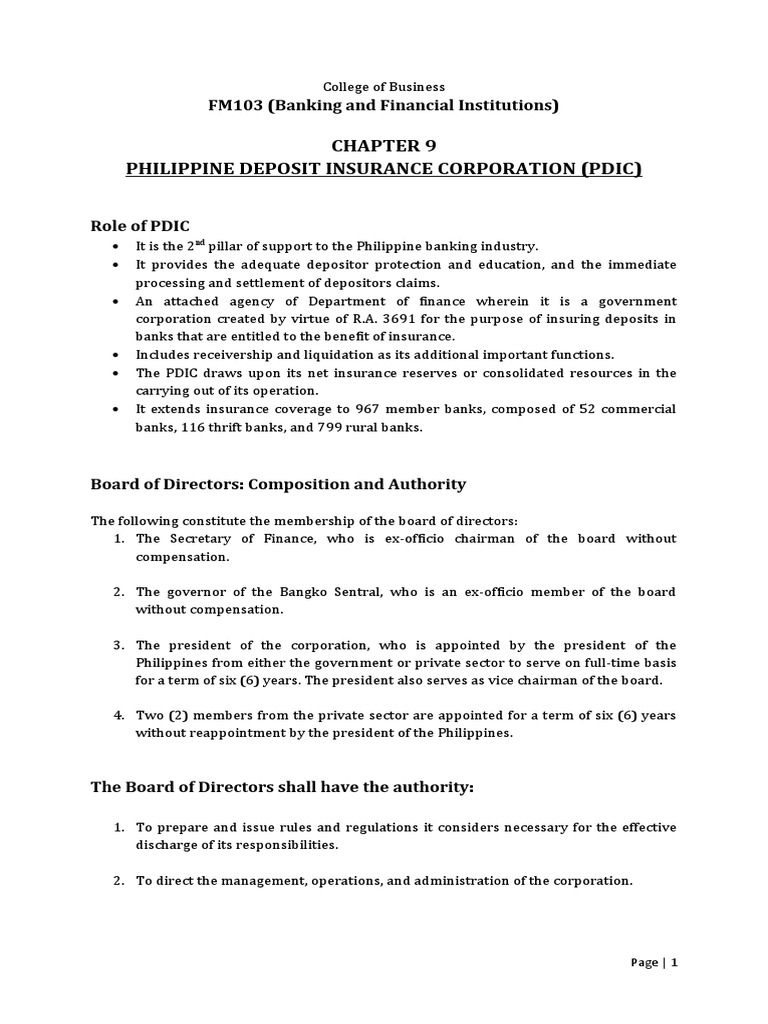 The Role and Operations of the Philippine Deposit Insurance Corporation ...