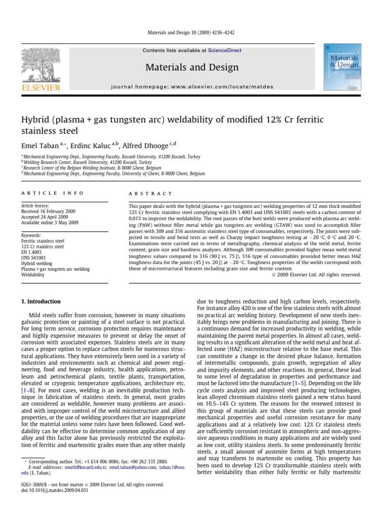 Materials and Design: Emel Taban, Erdinc Kaluc, Alfred Dhooge | PDF ...