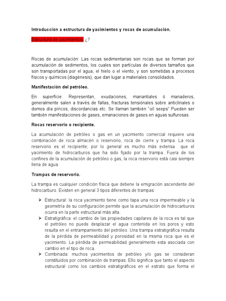 Unidad 1 de Caracterizacion Fisica de Los Yacimientos | PDF | Depósito ...