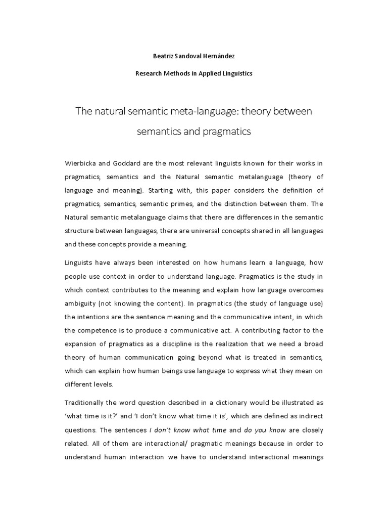 The Natural Semantical Metalanguage Theo PDF | PDF | Semantics ...