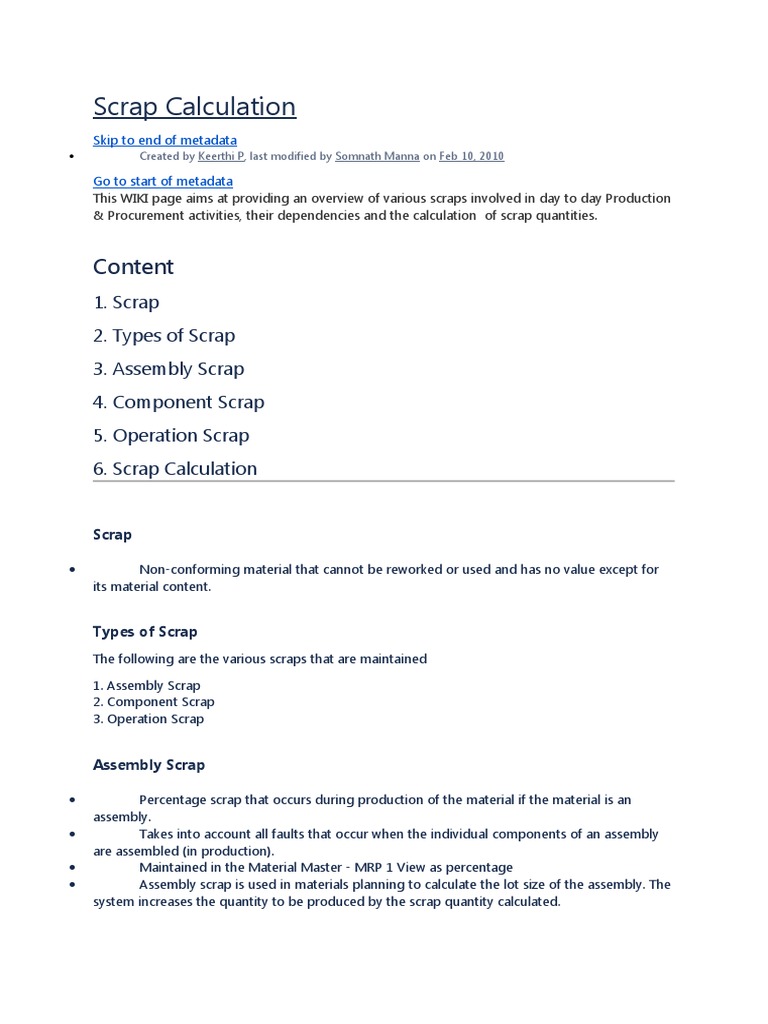 Scrap Calculation | PDF | Information Technology Management | Business