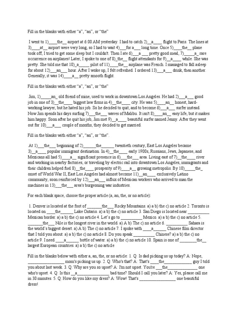 Articles and Prepositions Exercise | PDF | Teaching Methods & Materials