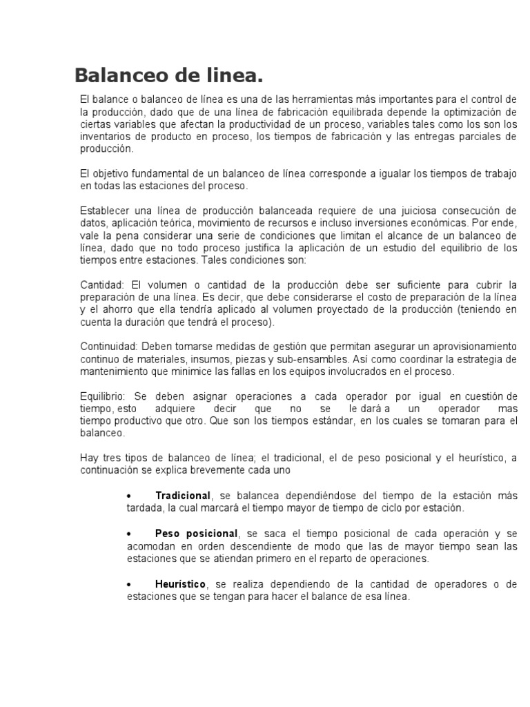 Balanceo de Línea en Producción | PDF | Division de trabajo | Ritmo