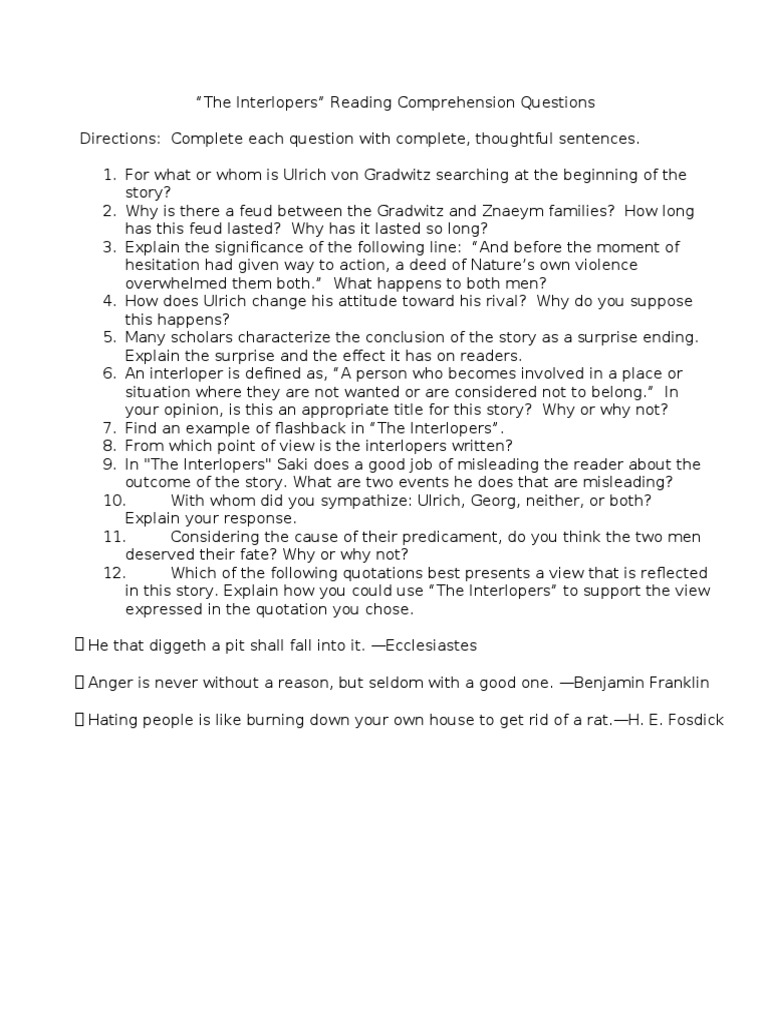 "The Interlopers" Comprehension Guide | PDF