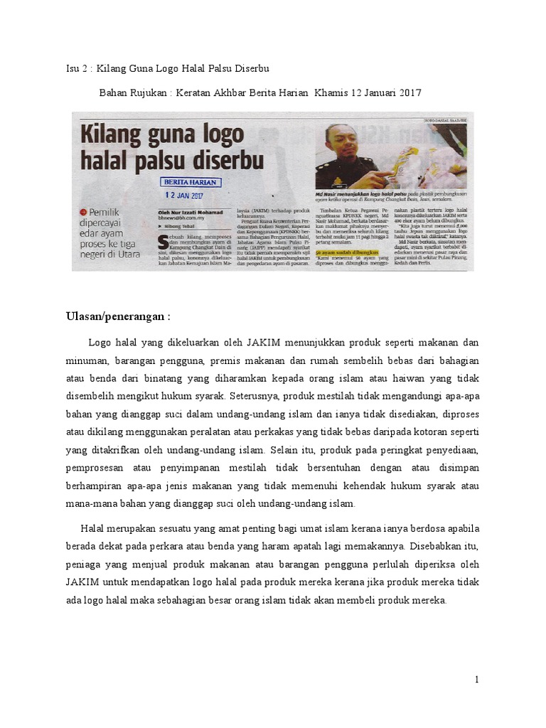 Isu 2 Kilang Guna Logo Halal Palsu Diserbu | PDF