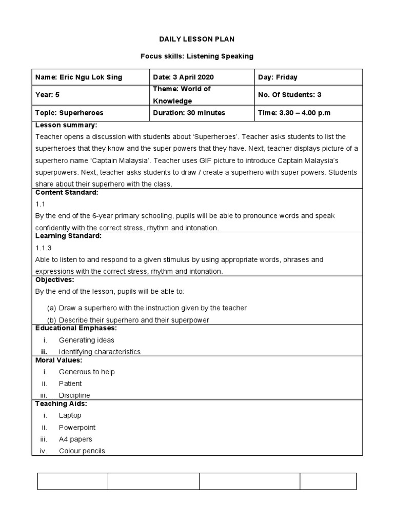 Year 5 Superheroes Lesson Plan | PDF | Lesson Plan | Teachers